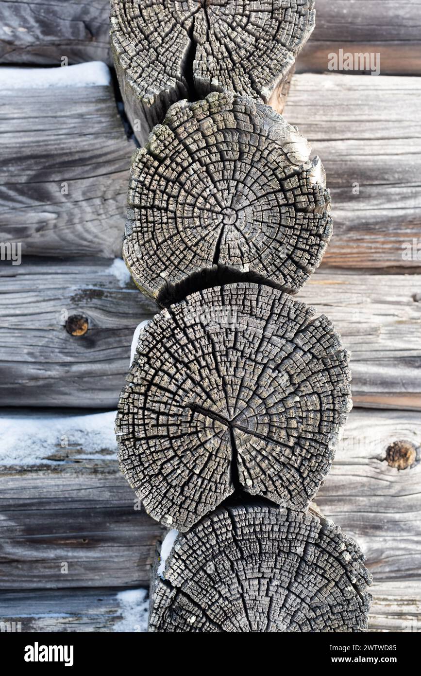 The ends of the logs of the old log house close up Stock Photo - Alamy