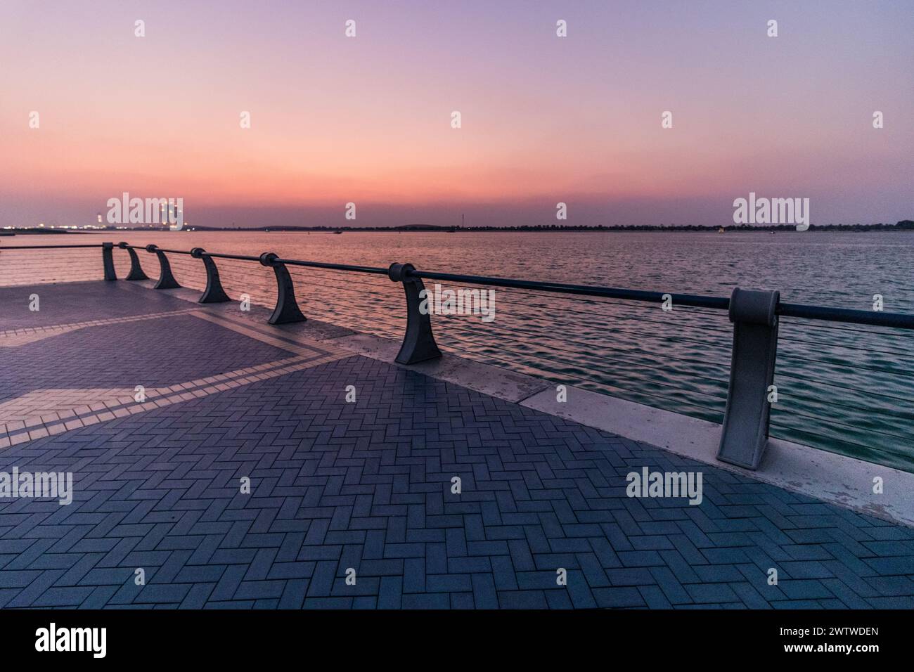Evening view of Abu Dhabi corniche, United Arab Emirates Stock Photo ...