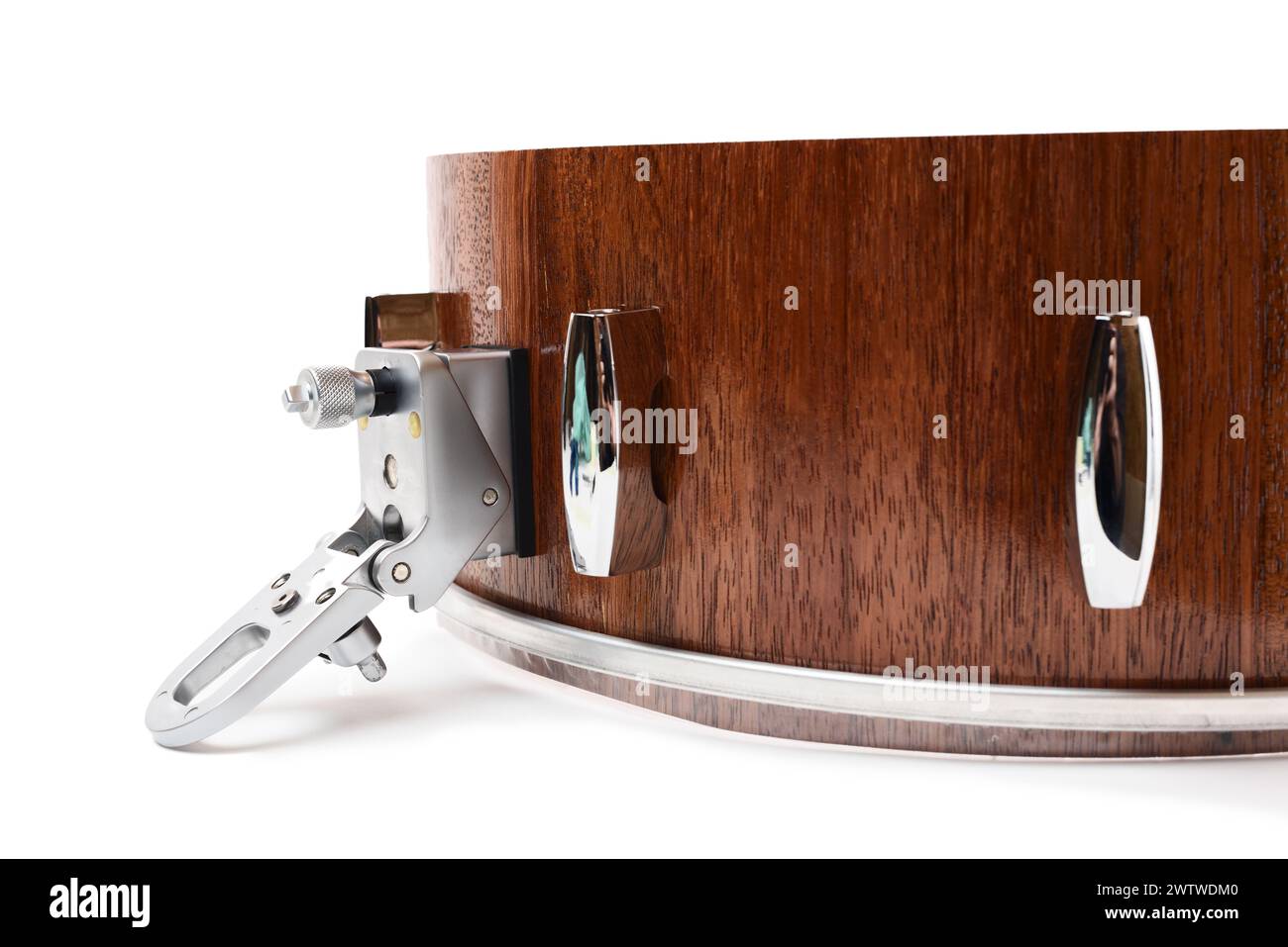 Percussion musical instrument. Making snare drum of merbau wood ...