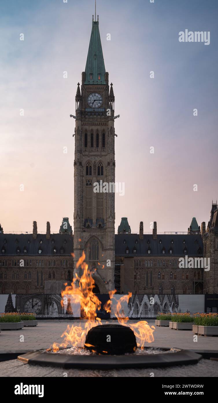 Centennial Flame on Parliament Hill in front of the Peace Tower, Ottawa ...