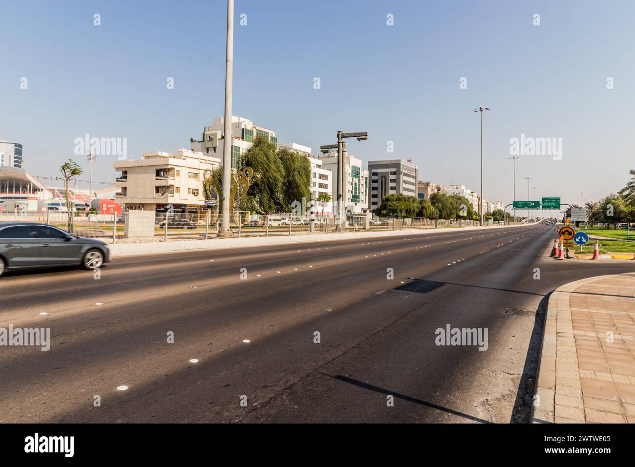 ABU DHABI, UAE - OCTOBER 18, 2021: Sheikh Rashid Bin Saeed street in ...