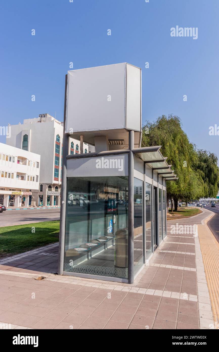 ABU DHABI, UAE - OCTOBER 18, 2021: Air conditioned bus stop at Sheikh ...
