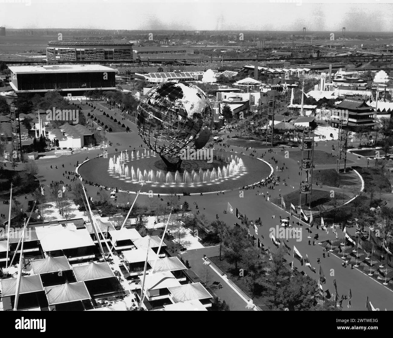 Aerial view of crowds at the 1964 World's Fair in New York showing the ...