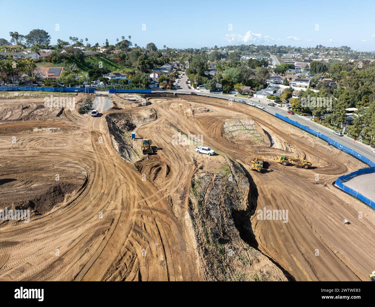 Aerial view of heavy construction equipment working at the construction ...