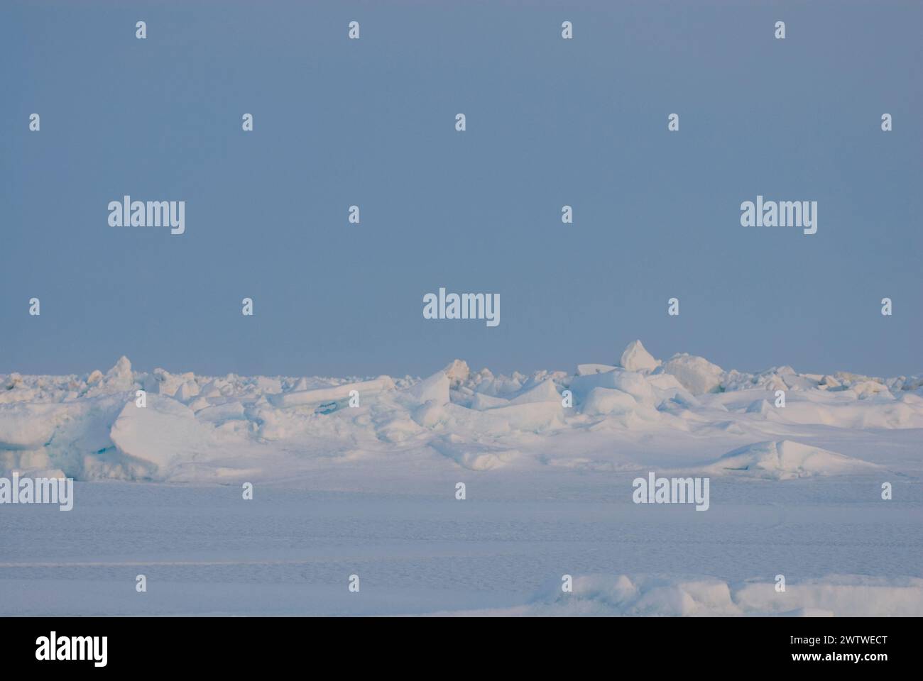 Seascape of rough pack ice over the Chukchi sea in springtime, off ...