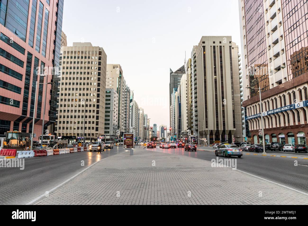 ABU DHABI, UAE - OCTOBER 19, 2021: Khalifa Bin Zayed the First street ...