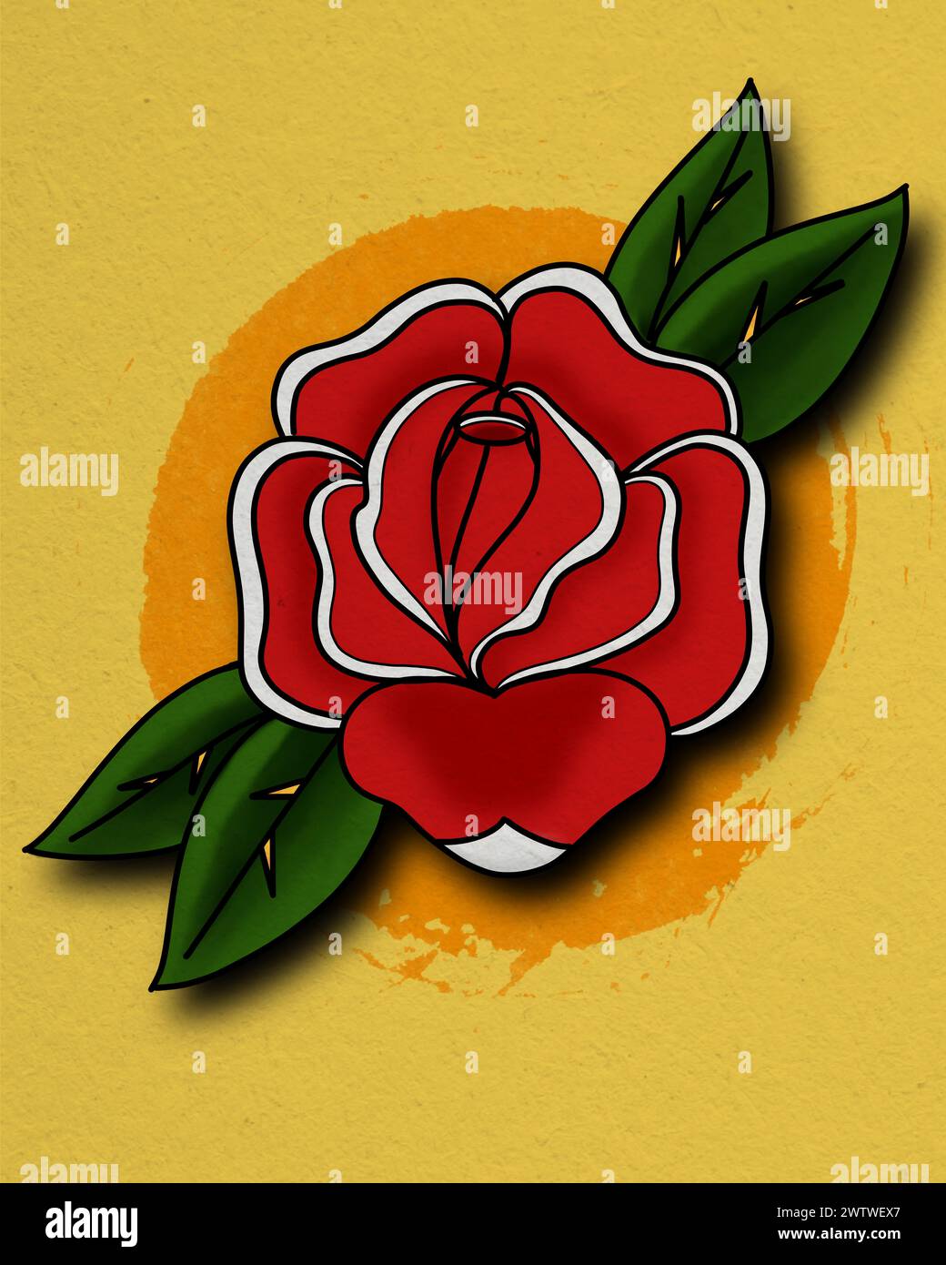 The illustration showcases a vivid red rose inspired by the traditional ...