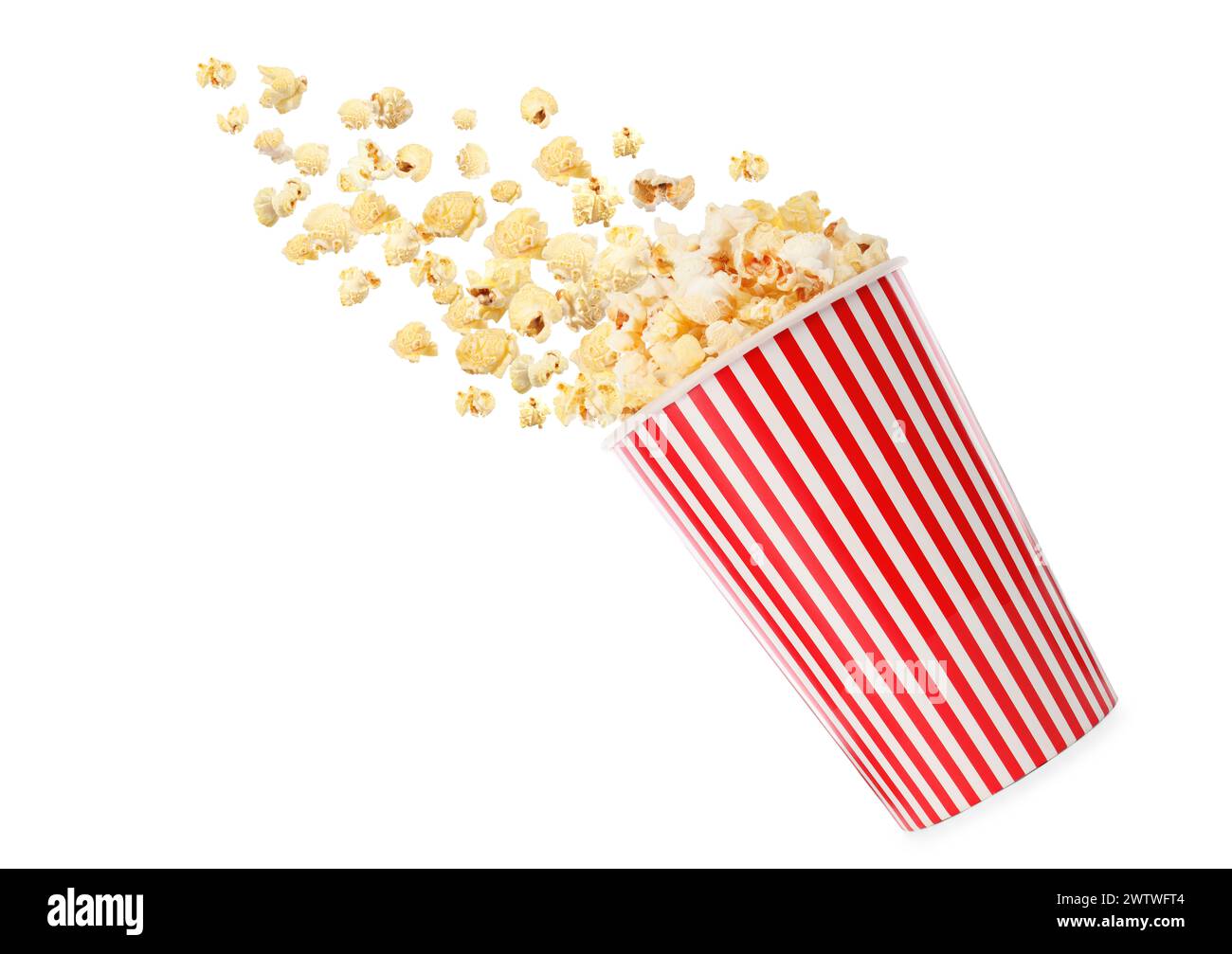 Popcorn flying into bucket on white background Stock Photo - Alamy