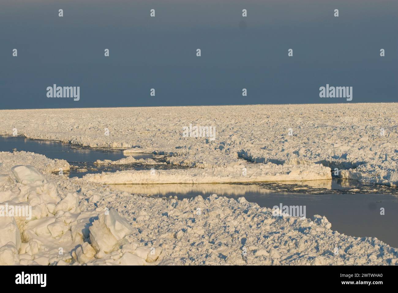 Seascape open lead rough pack ice over the Chukchi sea in springtime ...