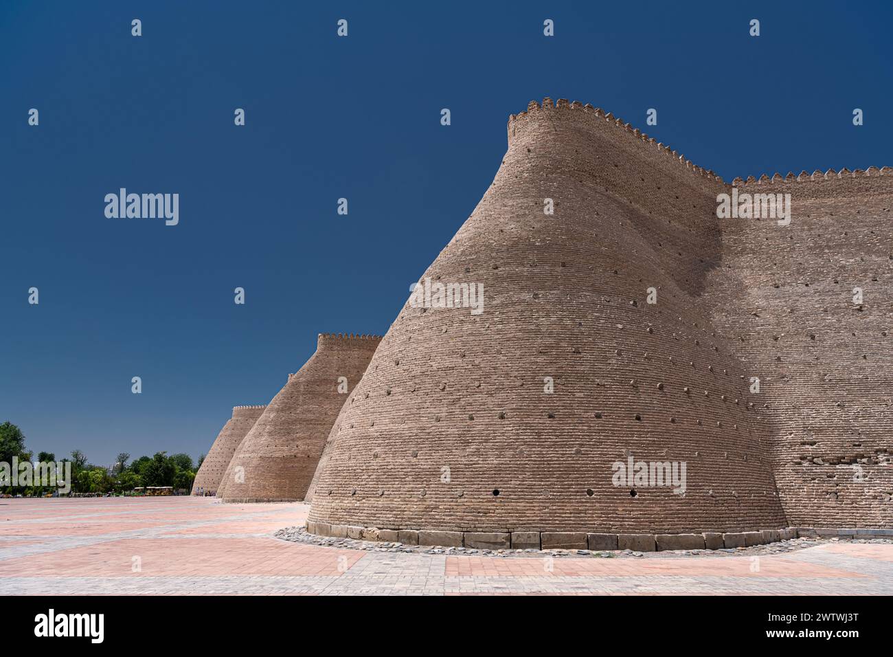 Close up on the tower of Fortress wall, Ark of Bukhara, Bukhara ...
