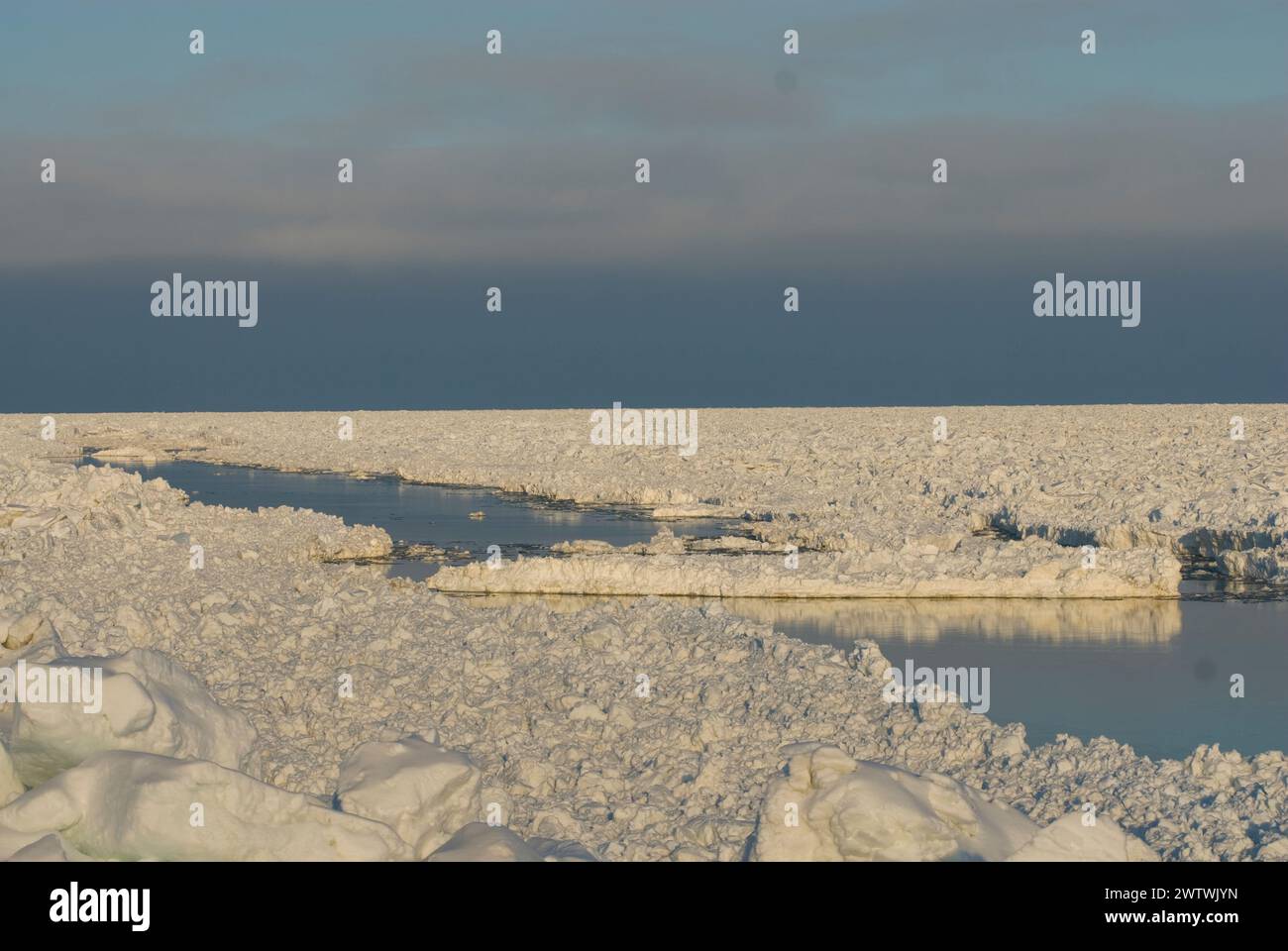 Seascape open lead rough pack ice over the Chukchi sea in springtime ...