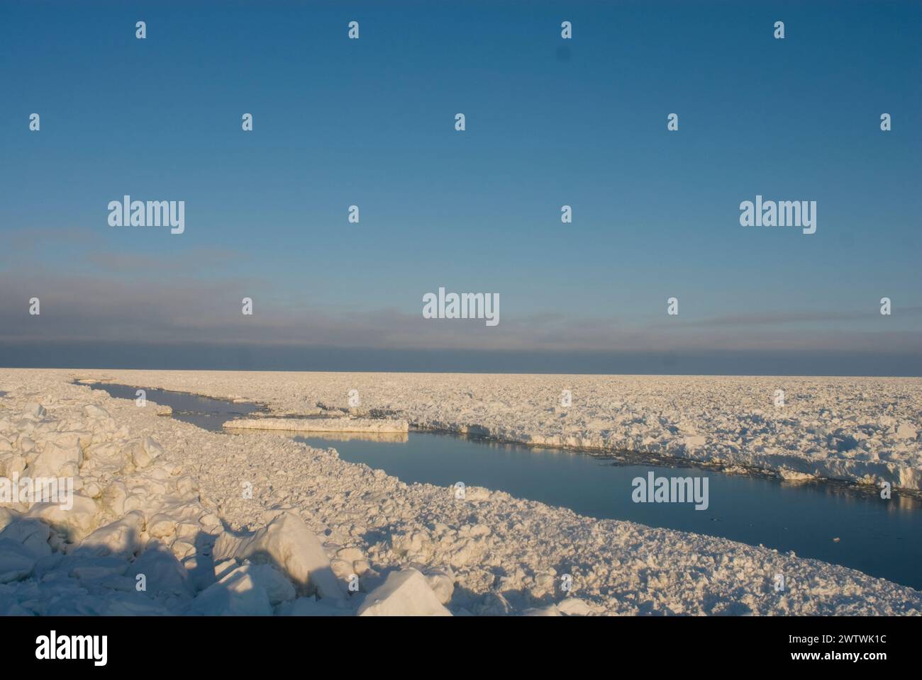 Seascape open lead rough pack ice over the Chukchi sea in springtime ...