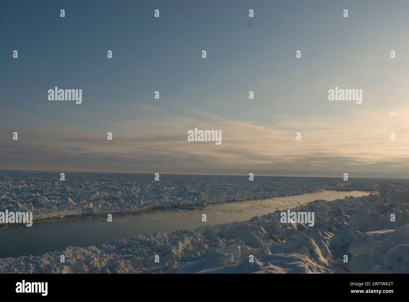 Seascape open lead rough pack ice over the Chukchi sea in springtime ...