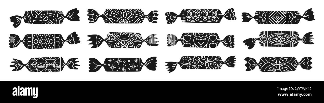 Wrapped candy with linear ornament. Caramel bonbon lollipop chocolate ...