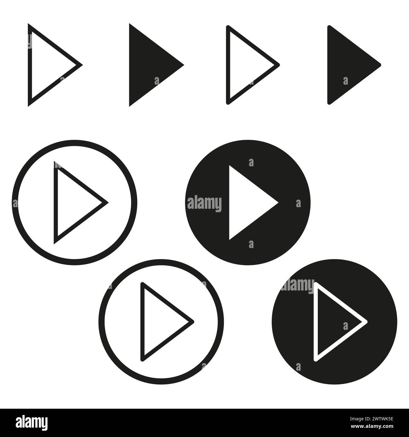 Set of play button icons. Media player interface symbols. Video and audio play options. Vector ...