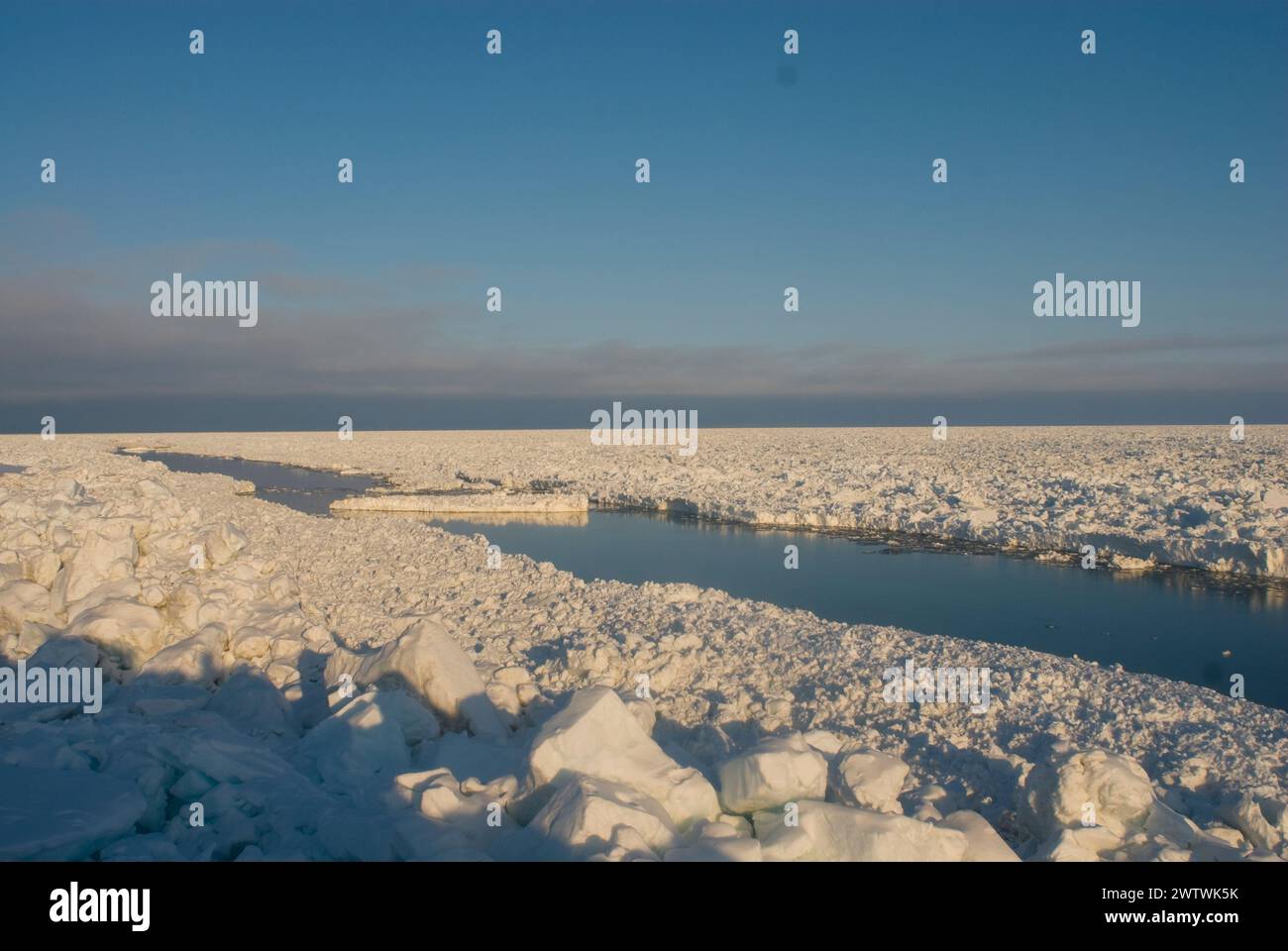 Seascape open lead rough pack ice over the Chukchi sea in springtime ...
