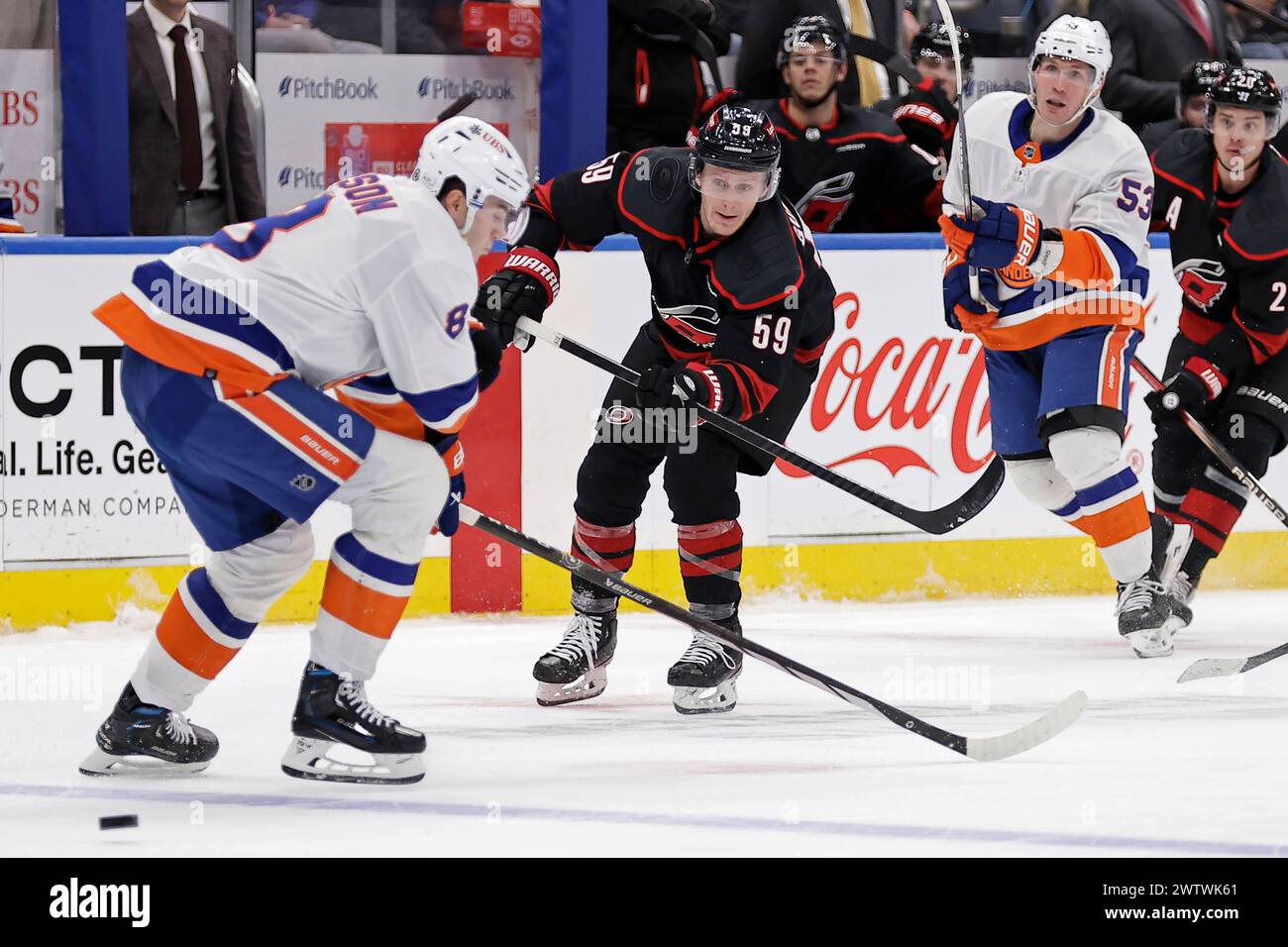 Carolina Hurricanes left wing Jake Guentzel (59) shoots and scores an ...