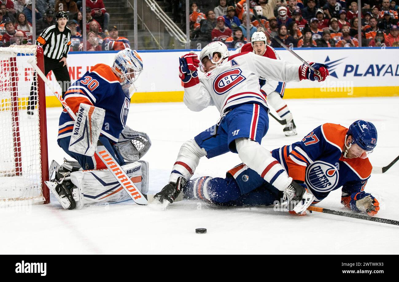 Montreal Canadiens' Brendan Gallagher (11) is stopped by Edmonton ...