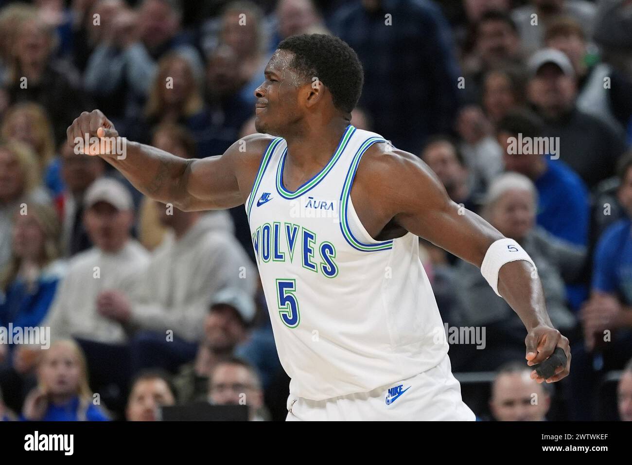 Minnesota Timberwolves guard Anthony Edwards reacts after missing a ...