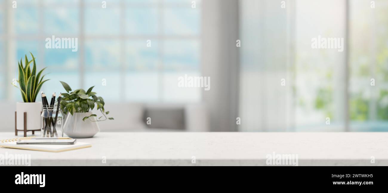 A close-up image of a white tabletop with a space for display products ...