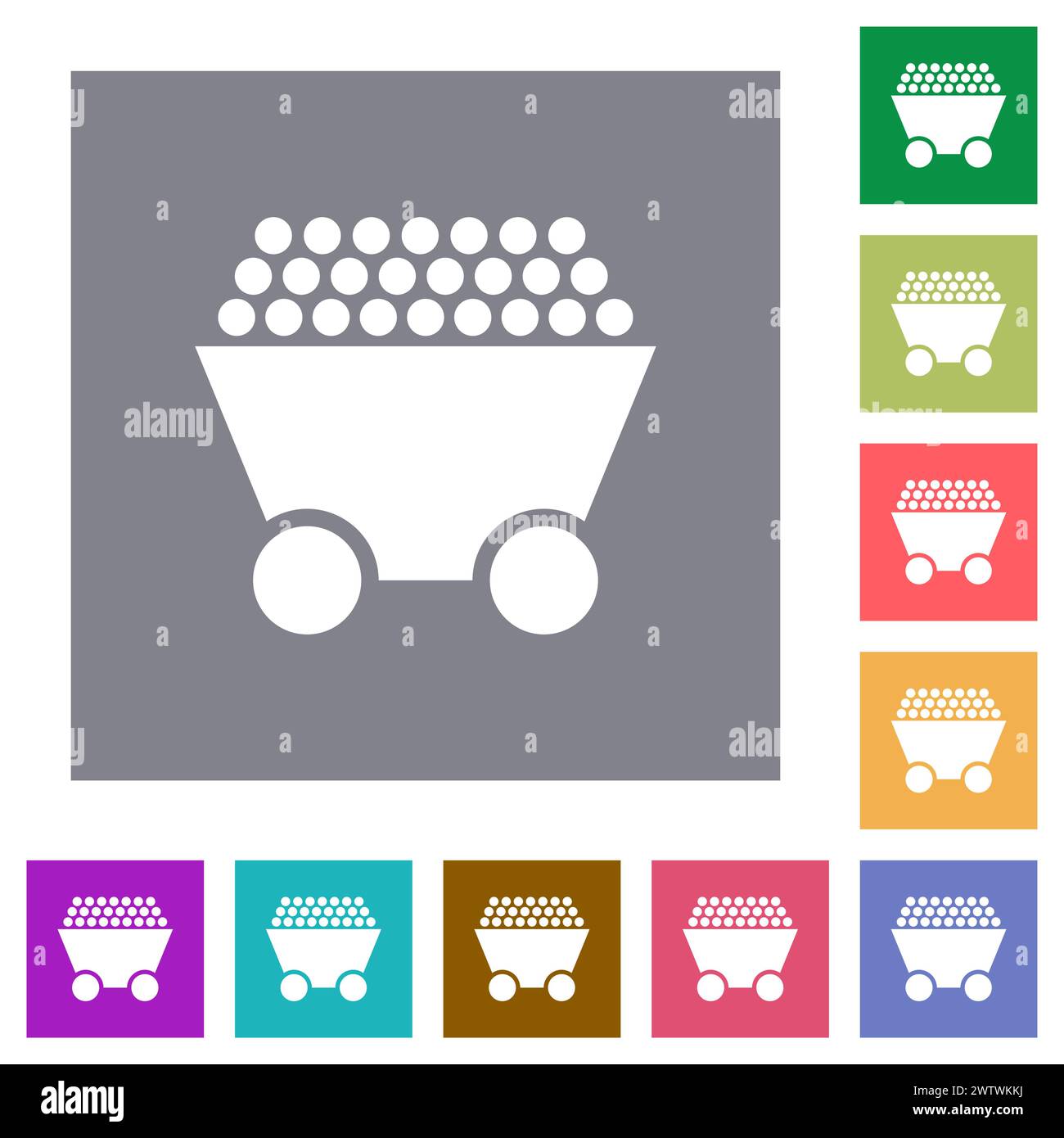 Packed mine cart flat icons on simple color square backgrounds Stock ...