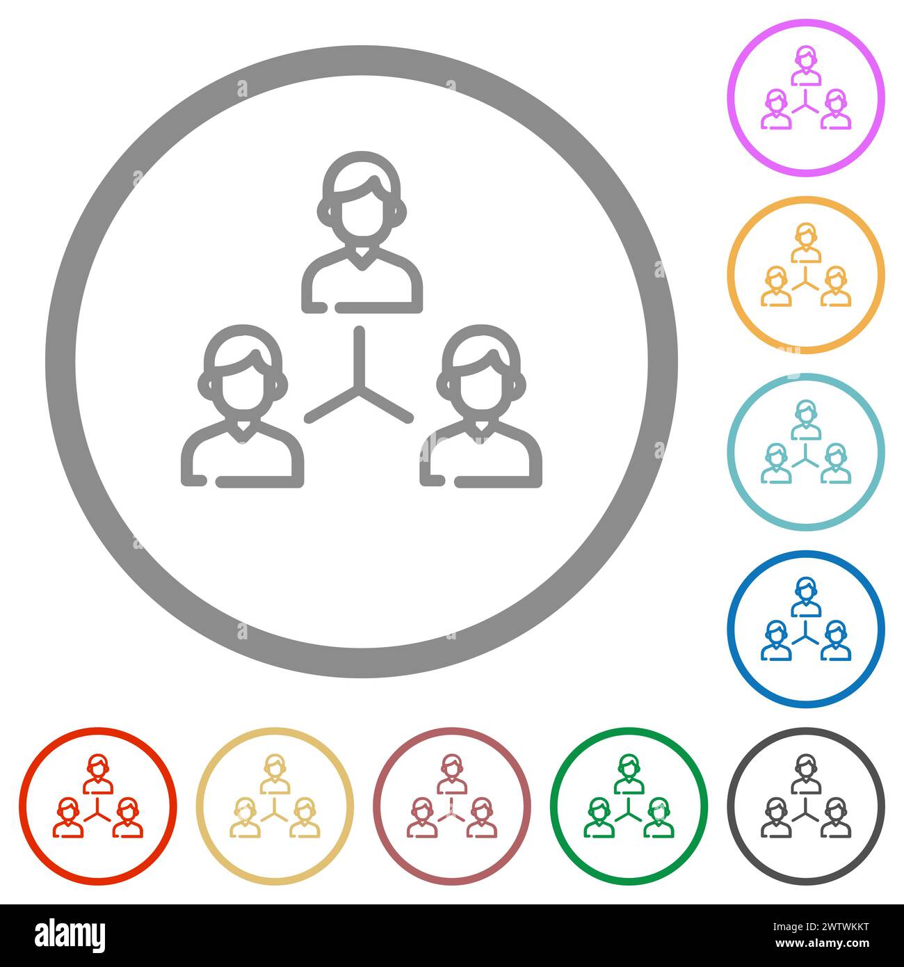 Networking business group outline flat color icons in round outlines on ...