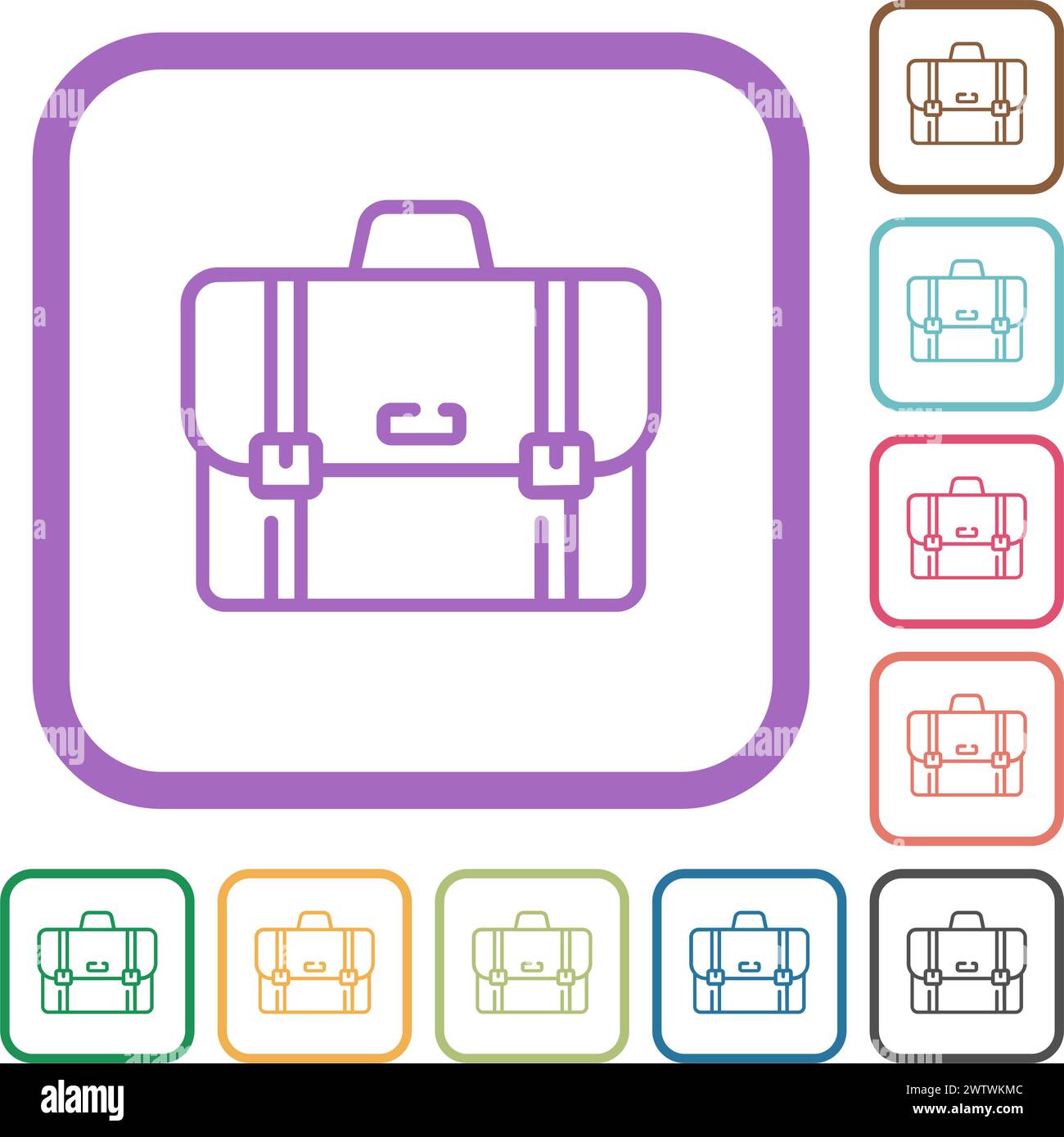 Briefcase Outline Simple Icons In Color Rounded Square Frames On White Background Stock Vector