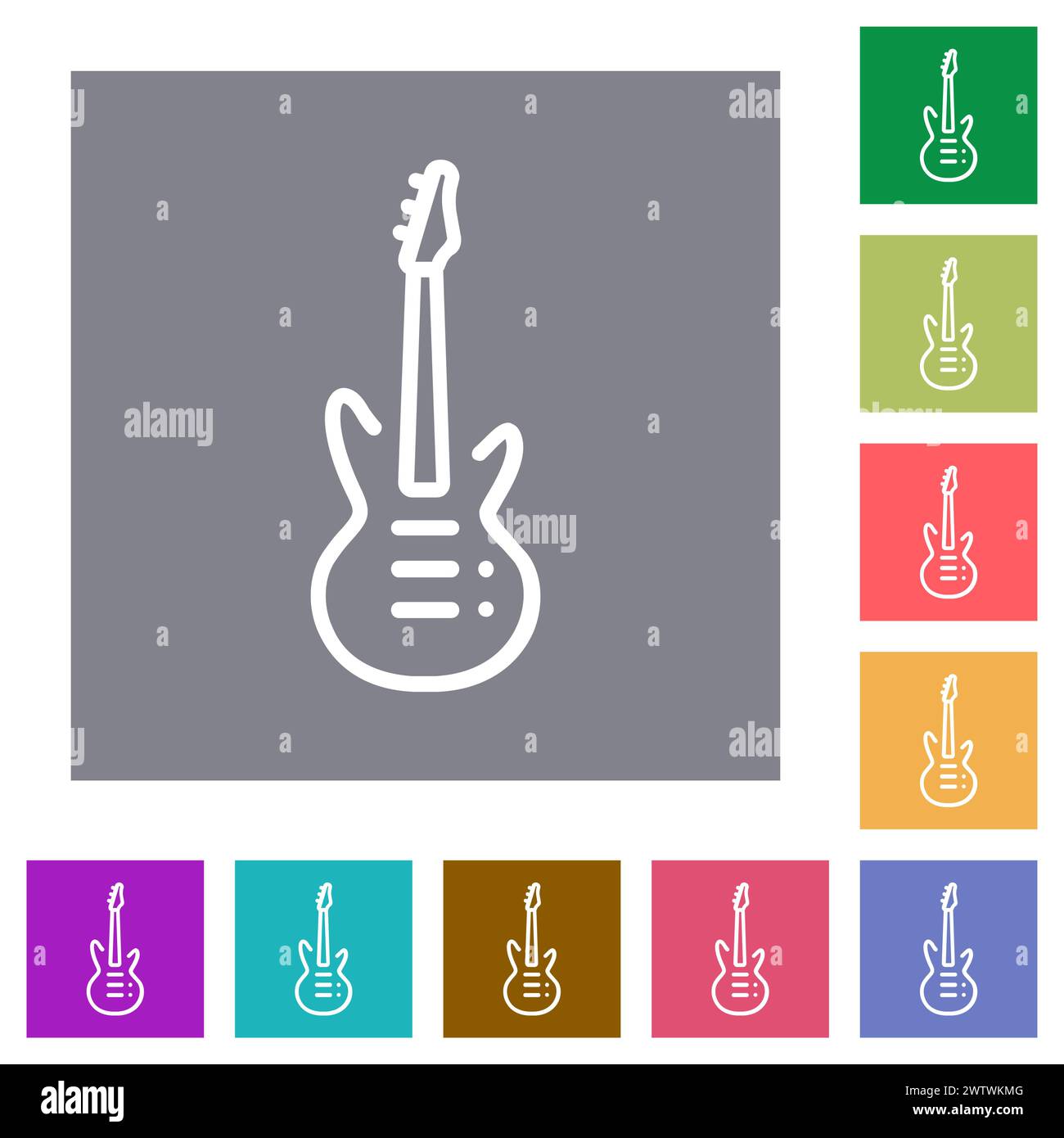 Electric guitar outline flat icons on simple color square backgrounds ...