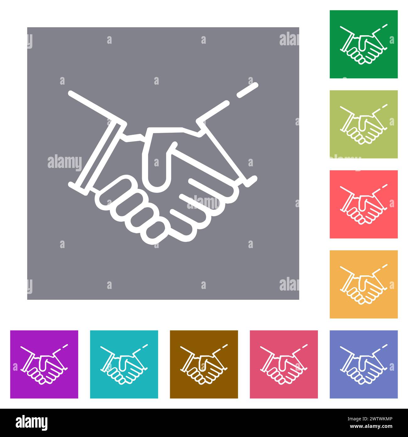 Handshake outline flat icons on simple color square backgrounds Stock ...