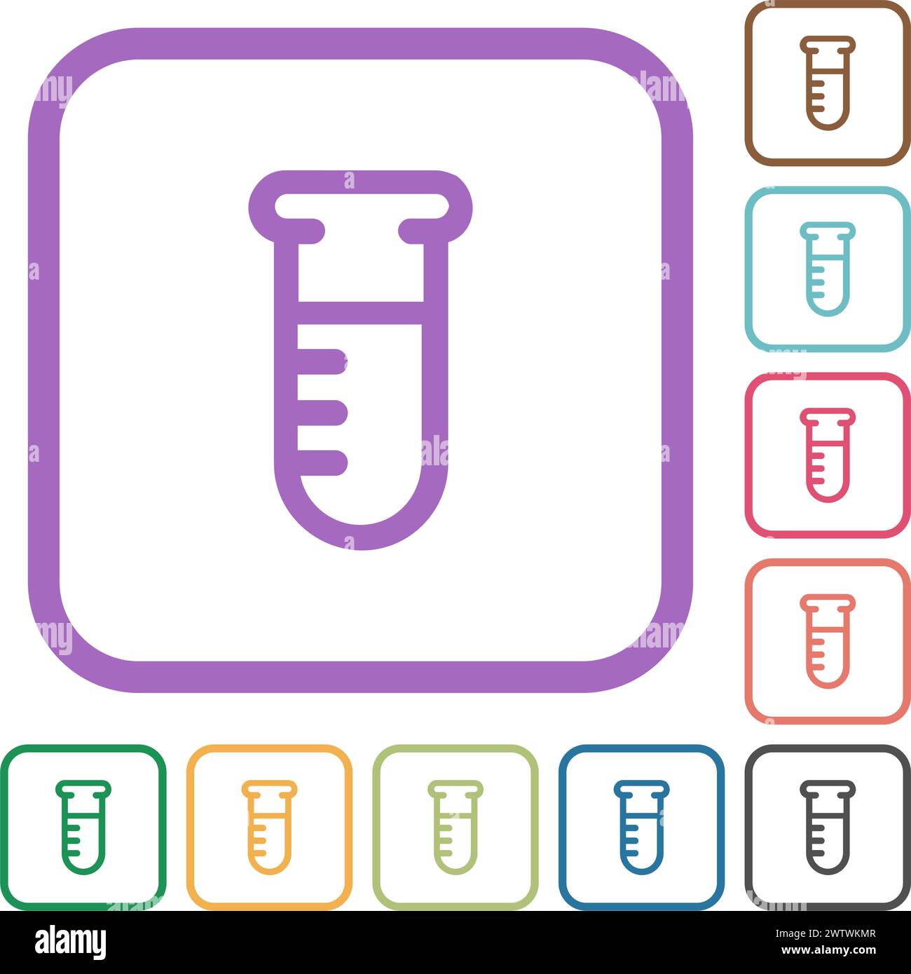Test tube outline simple icons in color rounded square frames on white ...