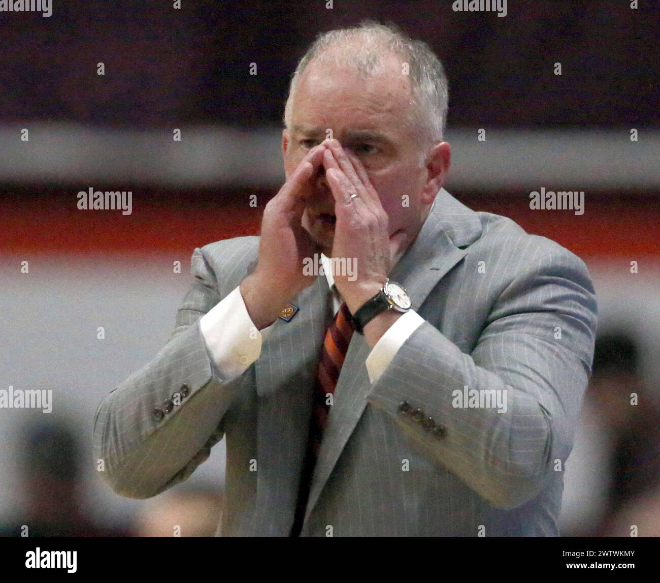 Virginia Tech coach Mike Young shouts during the first half of the team ...