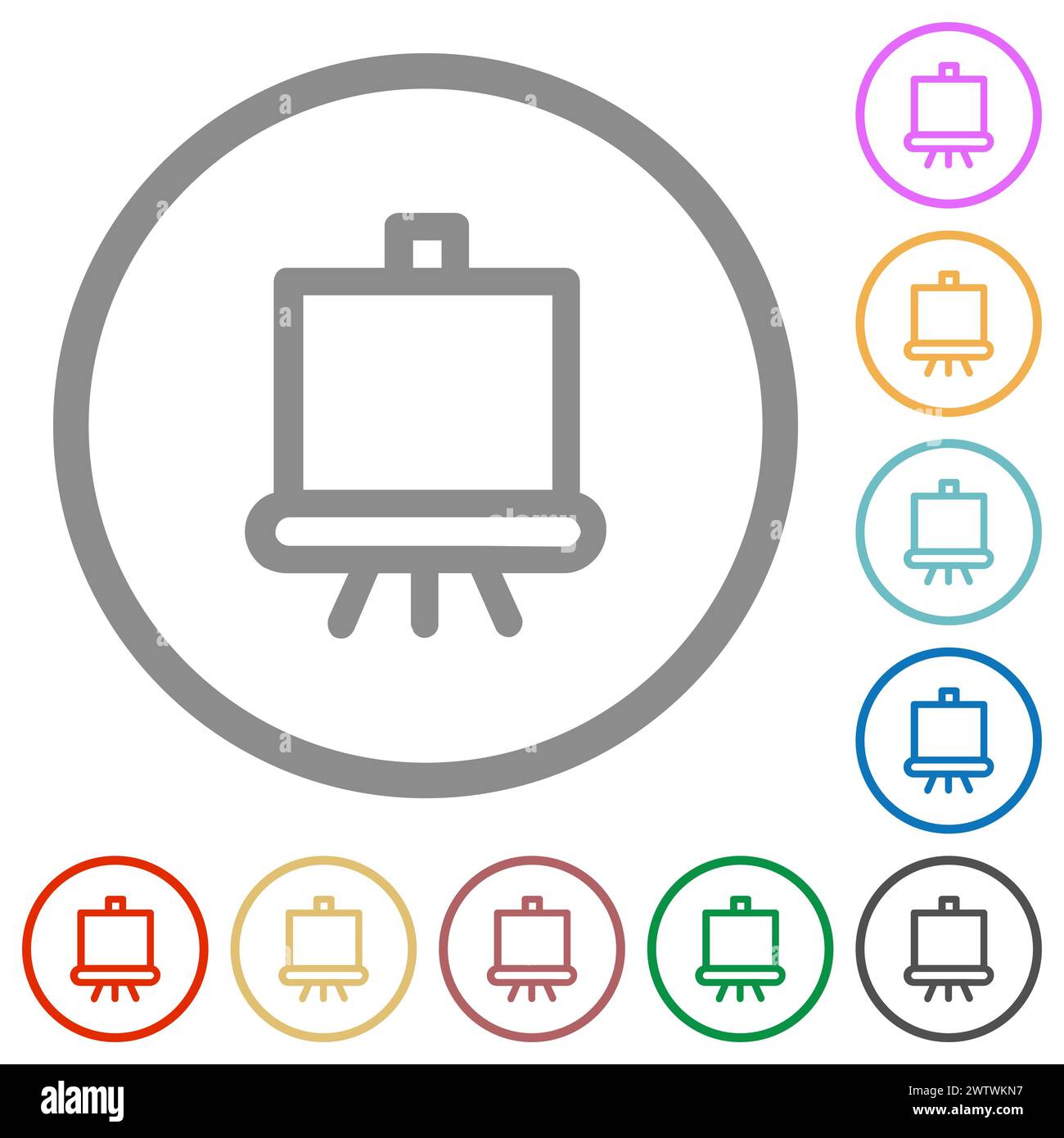 School board on stand outline flat color icons in round outlines on ...