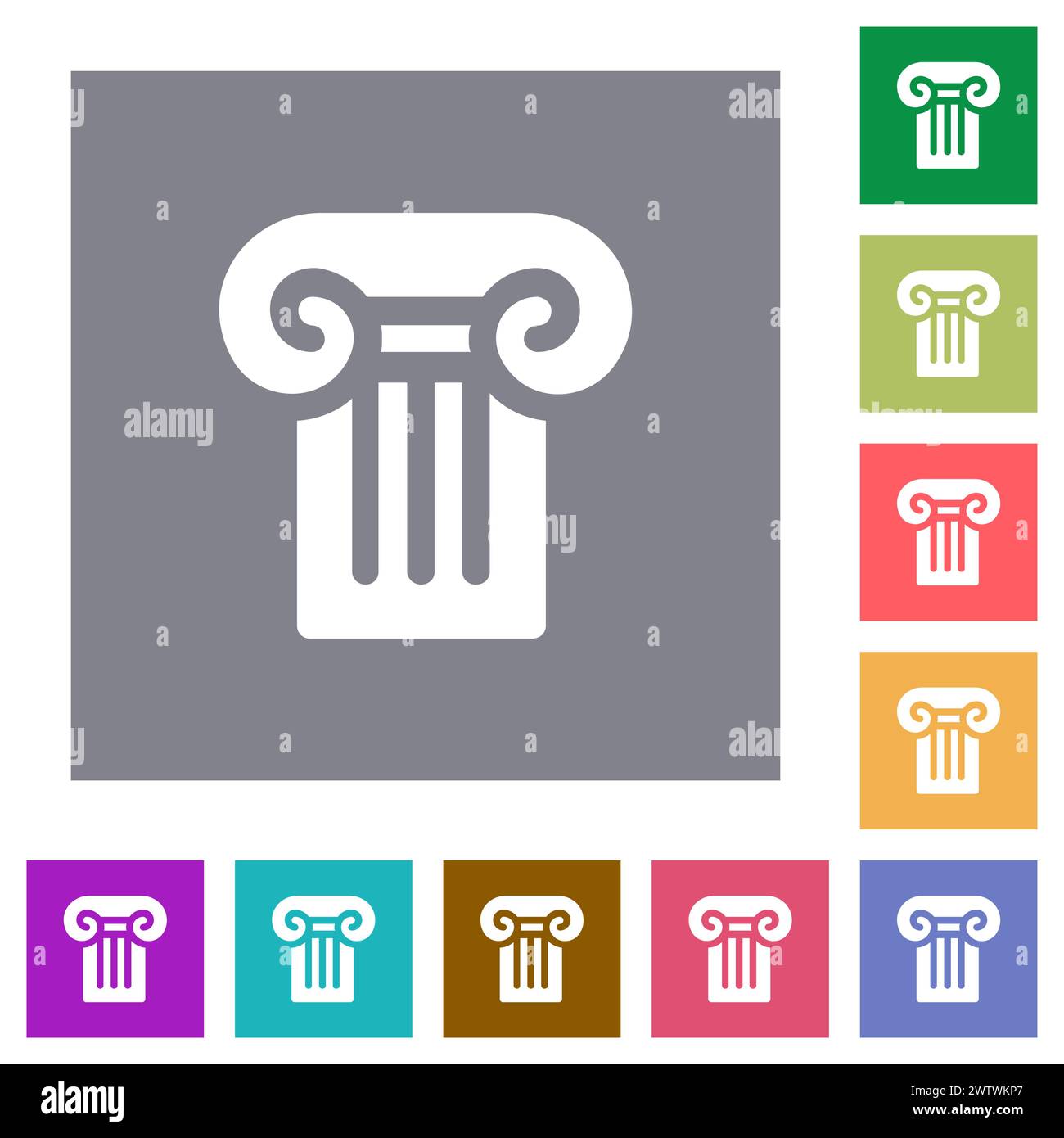 Antique ornate column solid flat icons on simple color square backgrounds Stock Vector Image ...