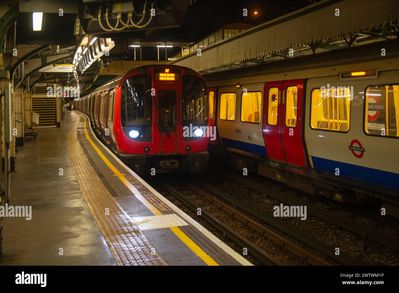 Subway Train Circle Line at Edgware Road in city of Westminster in ...