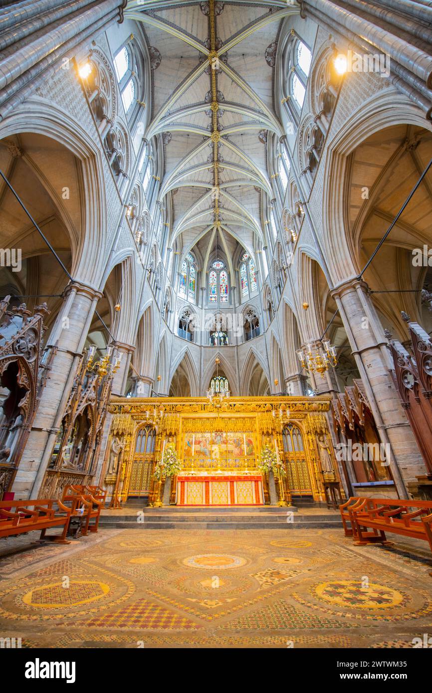 Altar of Westminster Abbey with Gothic style. The church is located ...