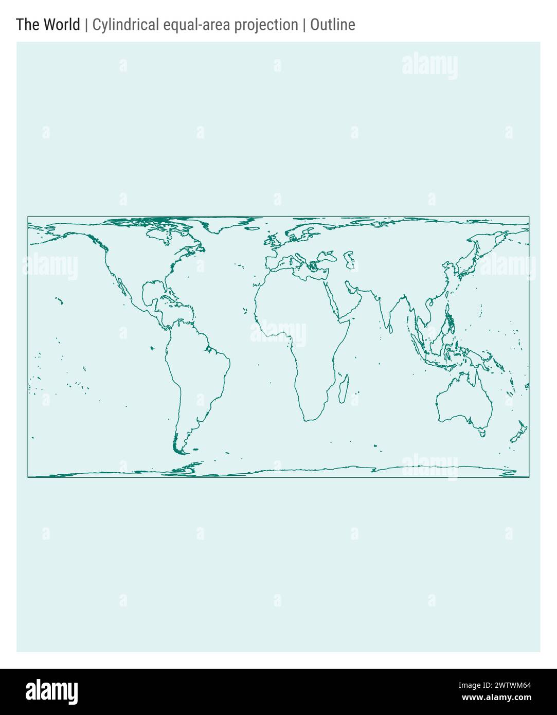 World Map Cylindrical Equal Area Projection Outline Style High Detail World Map For