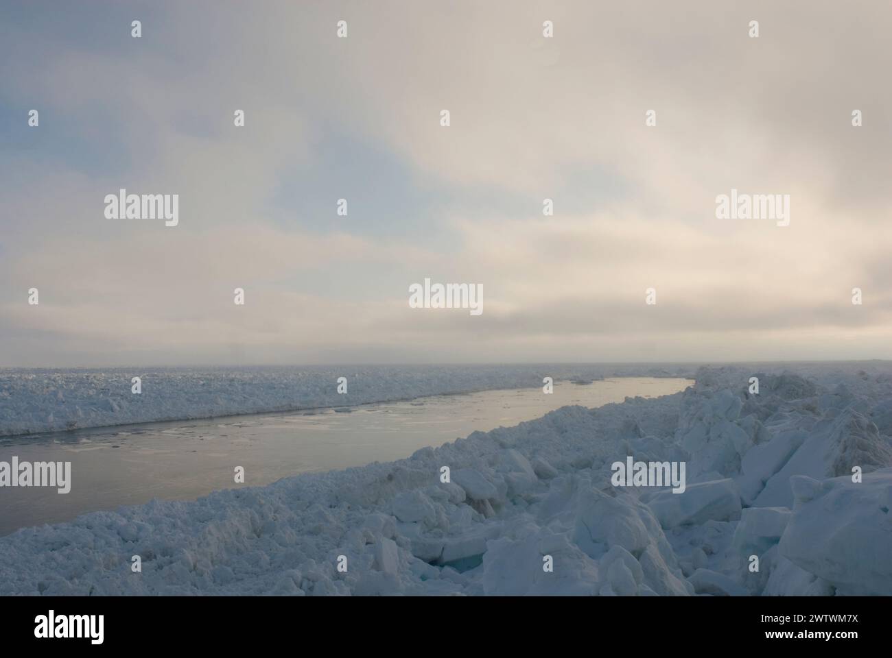 Seascape open lead rough pack ice over the Chukchi sea in springtime ...