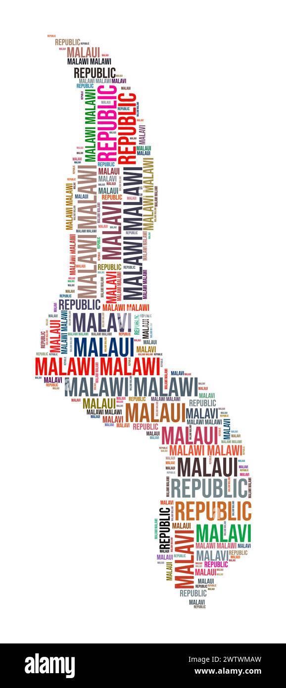 Malawi country shape word cloud. Typography style country illustration ...