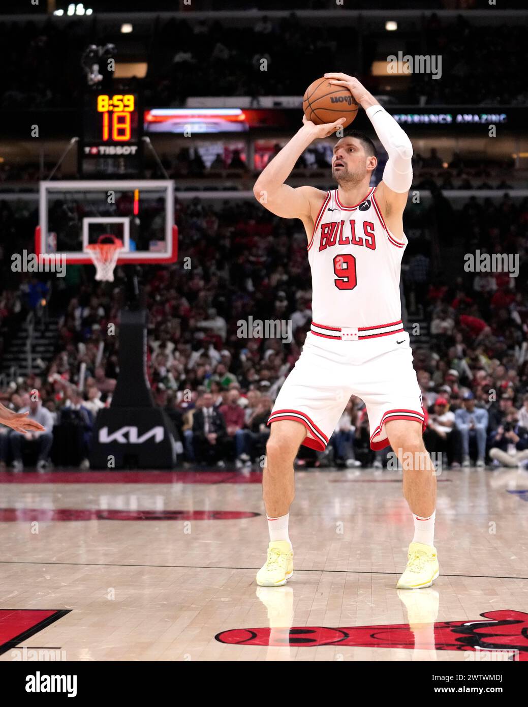 Chicago Bulls' Nikola Vucevic shoots during an NBA basketball game against the Washington ...