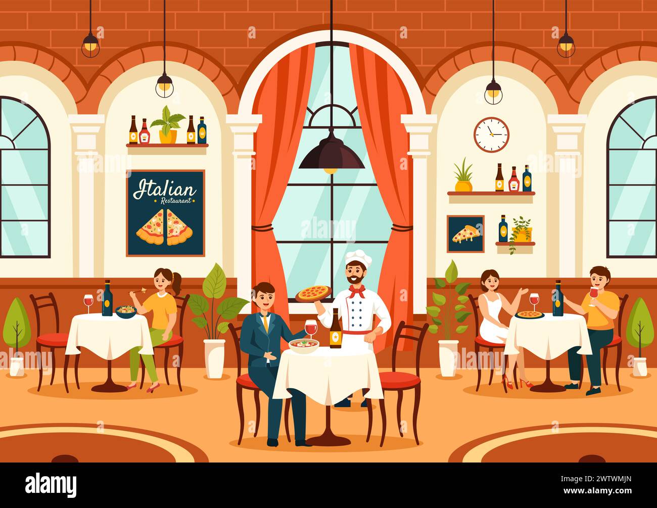 Italian Food Restaurant or Cafeteria Vector Illustration with ...