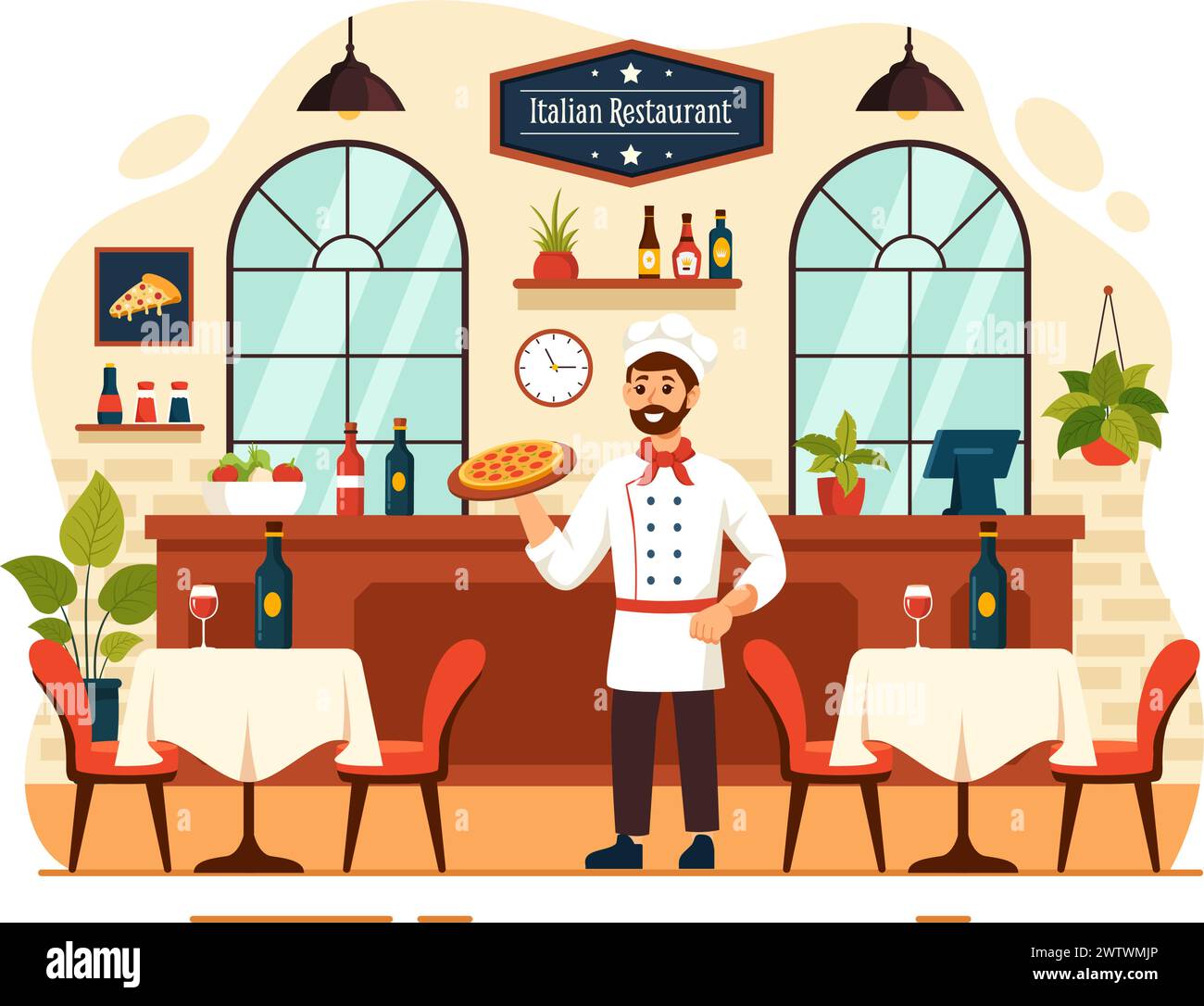 Italian Food Restaurant or Cafeteria Vector Illustration with ...