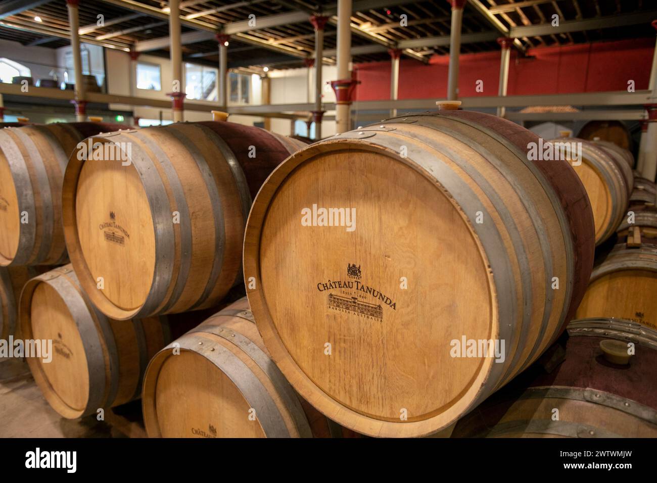 Chateau Tanunda wine cellar, wines stored I wooden timber barrels in ...