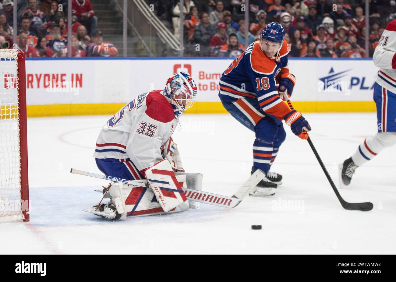 Montreal Canadiens goalie Sam Montembeault (35) makes the save on ...