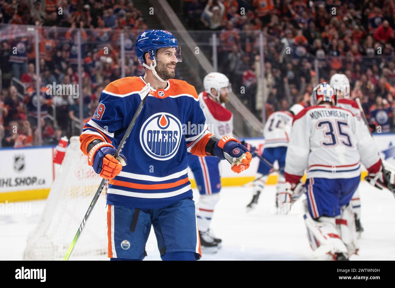 Edmonton Oilers' Adam Henrique (19) celebrates a goal against the ...