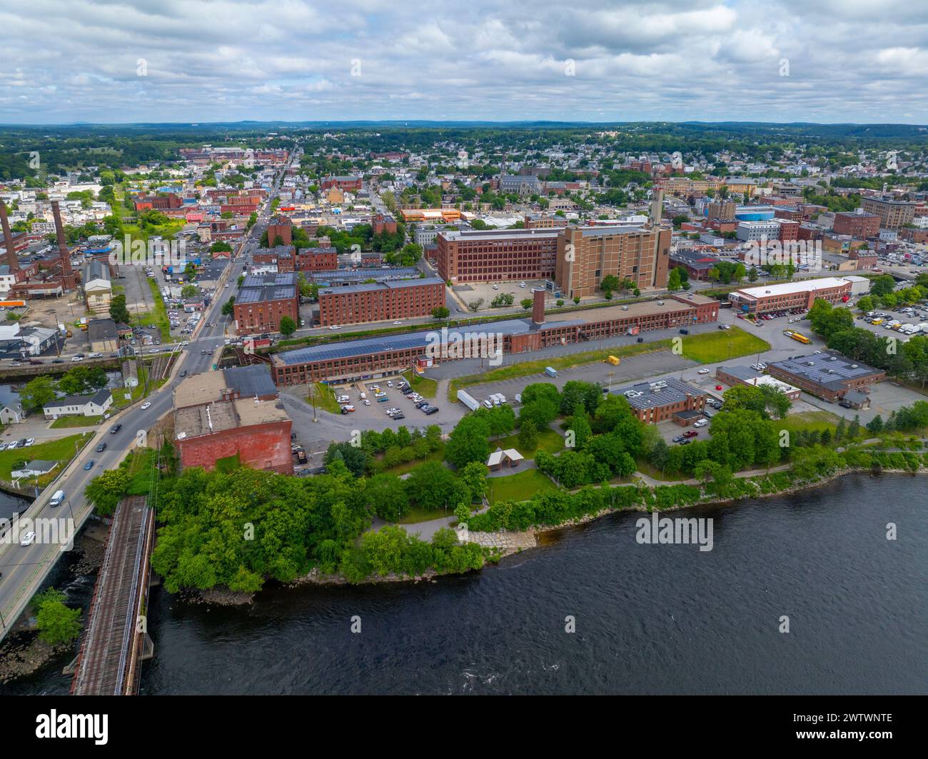 Atlantic Mills and Pemberton Park aerial view with River Bridge over ...