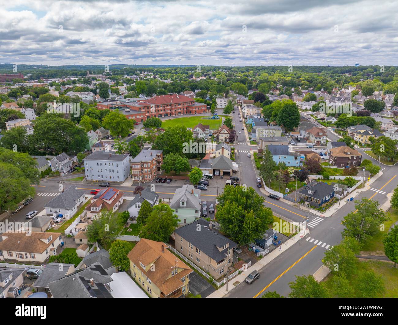 South Lawrence historic city by Merrimack River aerial view including ...