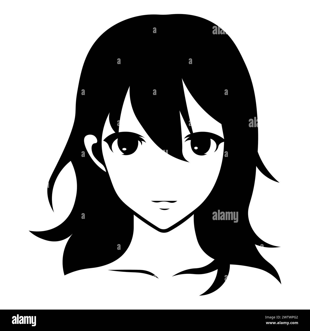 black vector anime girl icon on white background Stock Vector Image ...