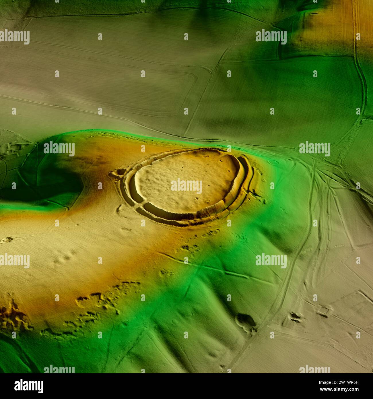 3D LiDAR scan of Barbury Castle in Wiltshire, UK. The digital terrain ...