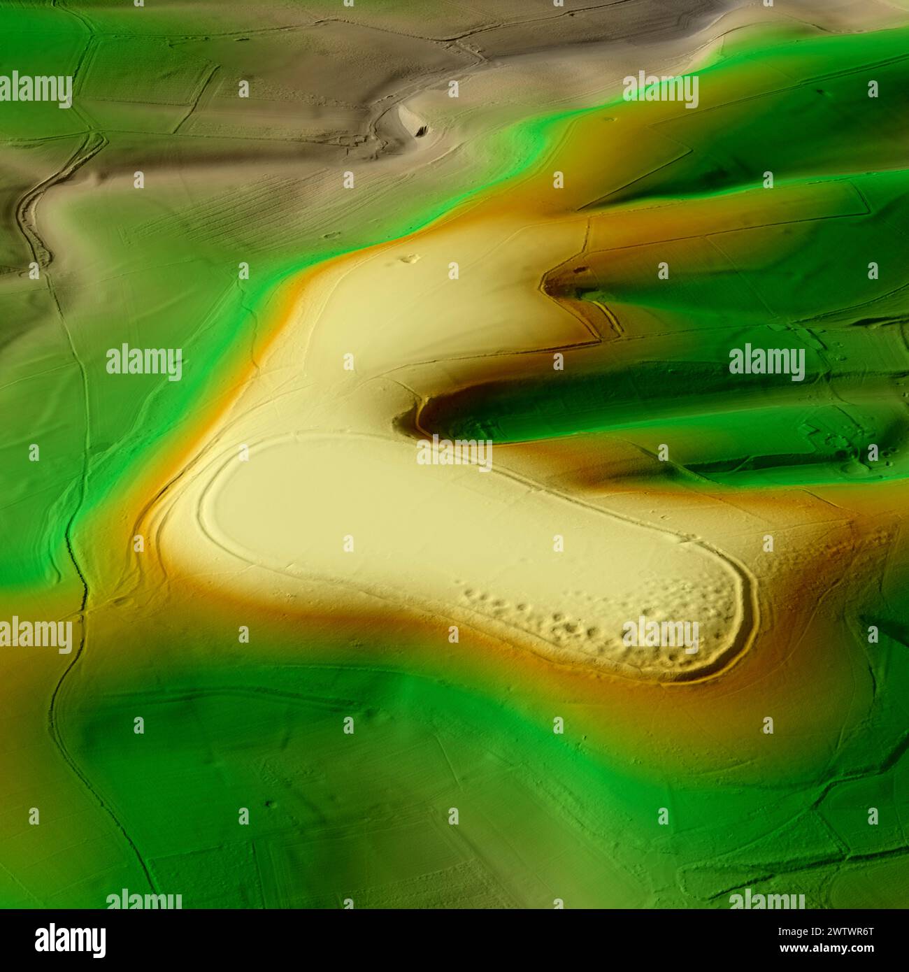 3D LiDAR scan of Cissbury Ring in West Sussex, UK. The digital terrain ...