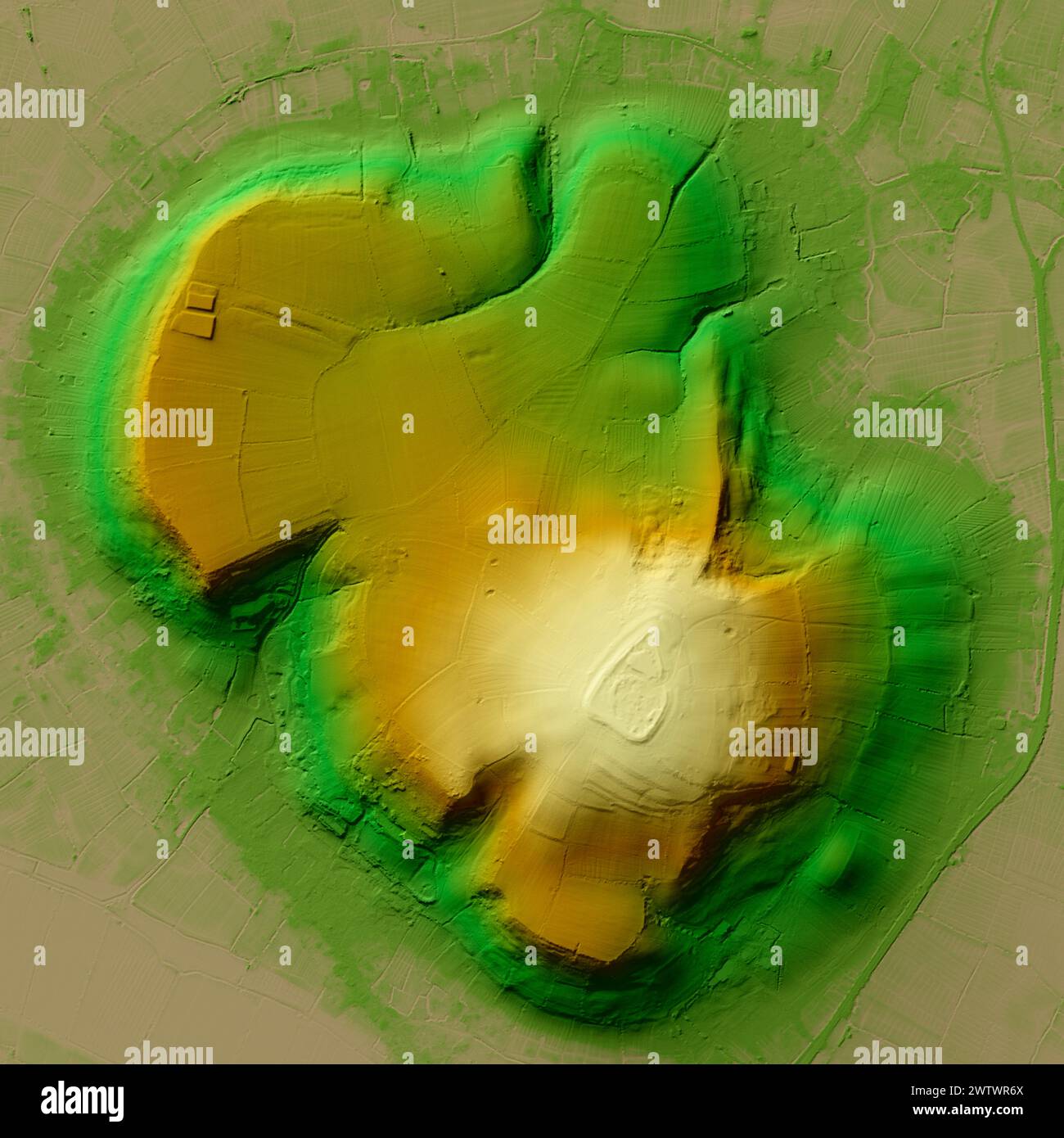 3D LiDAR scan of Brent Knoll Camp in Somerset, UK. The digital terrain ...